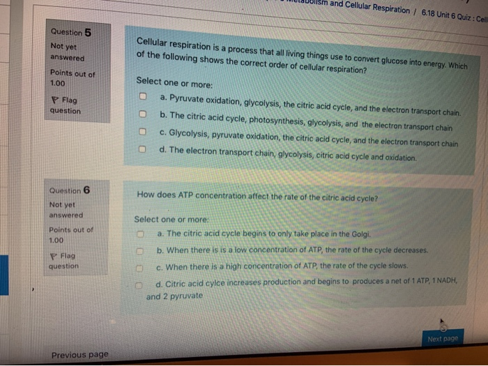 Solved and Cellular Respiration / 6.18 Unit 6 Quiz: Cell | Chegg.com