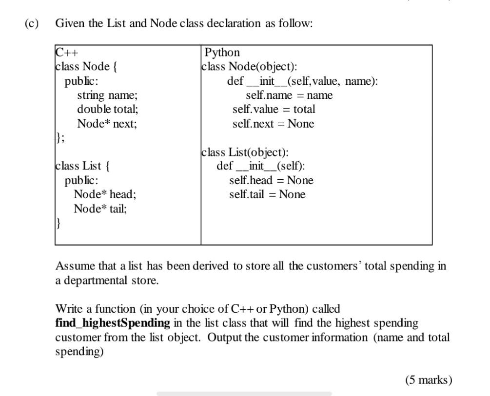 Solved (c) Given the List and Node class declaration as | Chegg.com