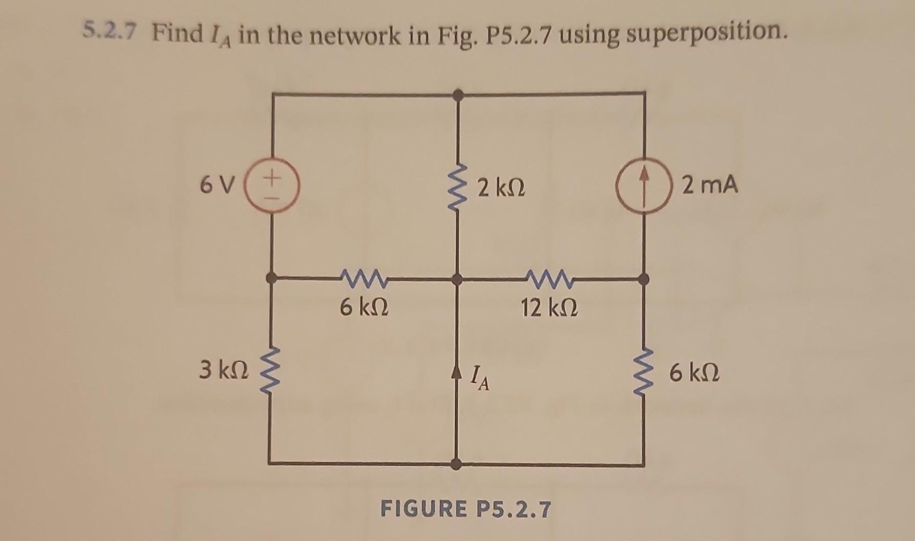 Solved 5.2.7 Find IA in the network in Fig. P5.2.7 using | Chegg.com