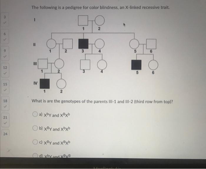 Solved The following is a pedigree for color blindness, an | Chegg.com