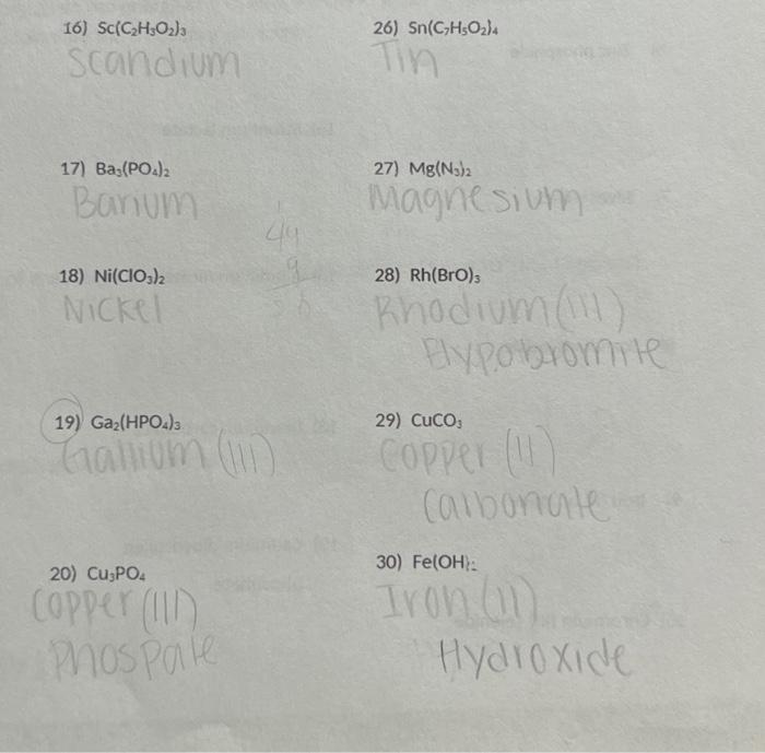 Solved Sn3(C6H5O7)4 CO2(Cr2O7)317) Ba3(PO4)2 27) Mg(N3)2 18) | Chegg.com