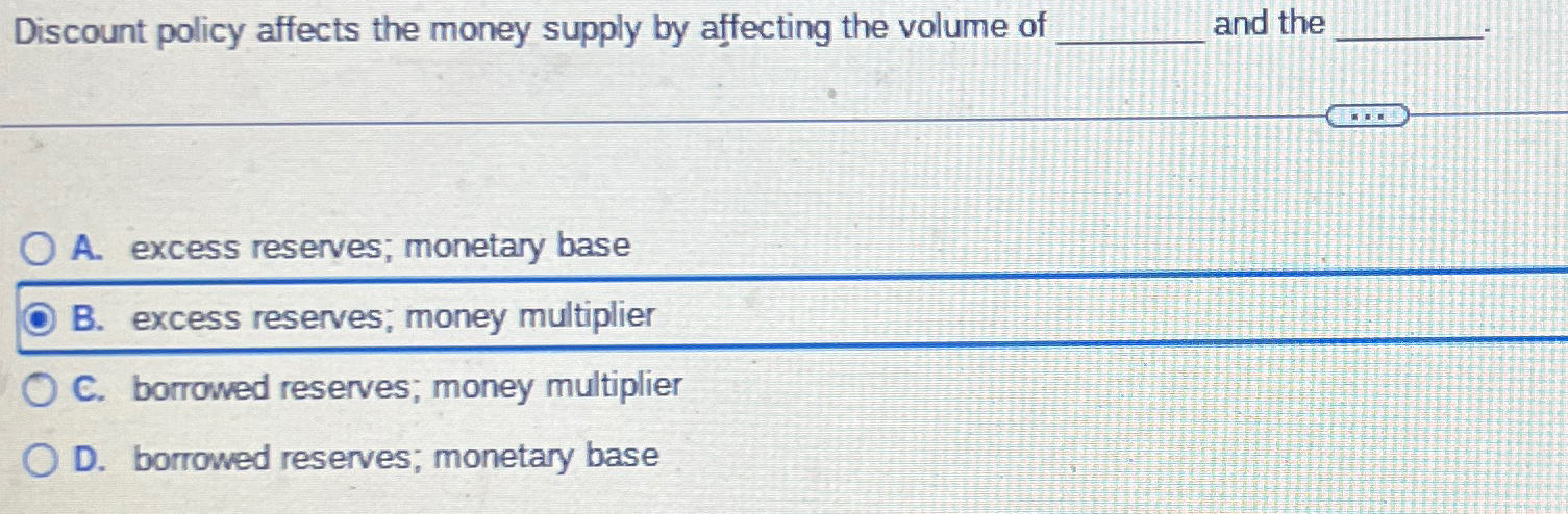 Solved Discount policy affects the money supply by affecting | Chegg.com