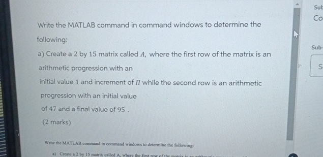 Solved Write the MATLAB command in command windows to | Chegg.com