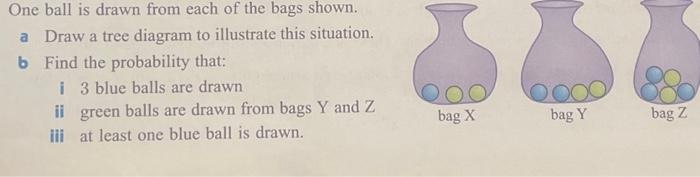 Solved One ball is drawn from each of the bags shown. a Draw | Chegg.com