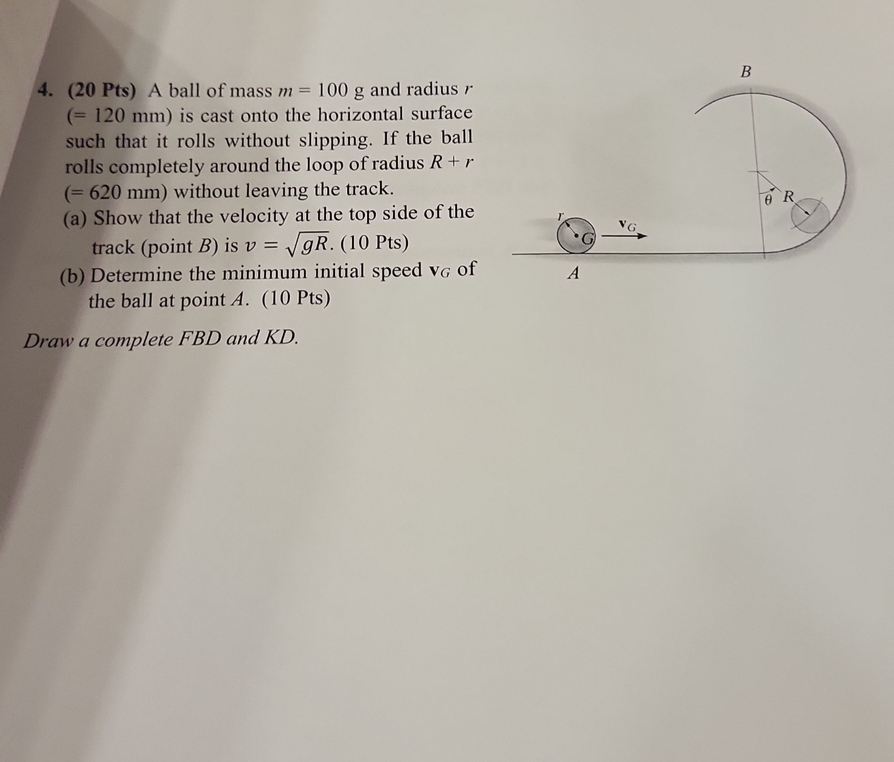 Solved (20 ﻿Pts) ﻿A ball of mass m=100g ﻿and radius | Chegg.com