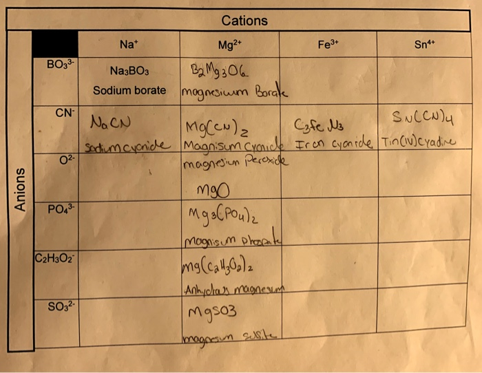 Solved Cations Nat Mg2+ Fe3+ Sn4+ BO33- Na3BO3 B2 Mg 306 | Chegg.com