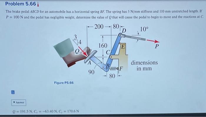 Solved The brake pedal ABCD for an automobile has a | Chegg.com