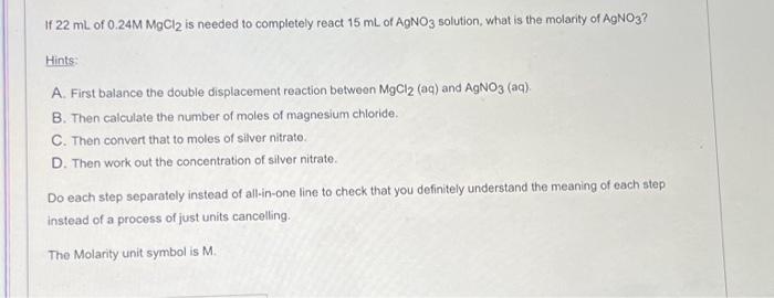 Solved If 22 mL of 0.24M MgCl2 is needed to completely react | Chegg.com