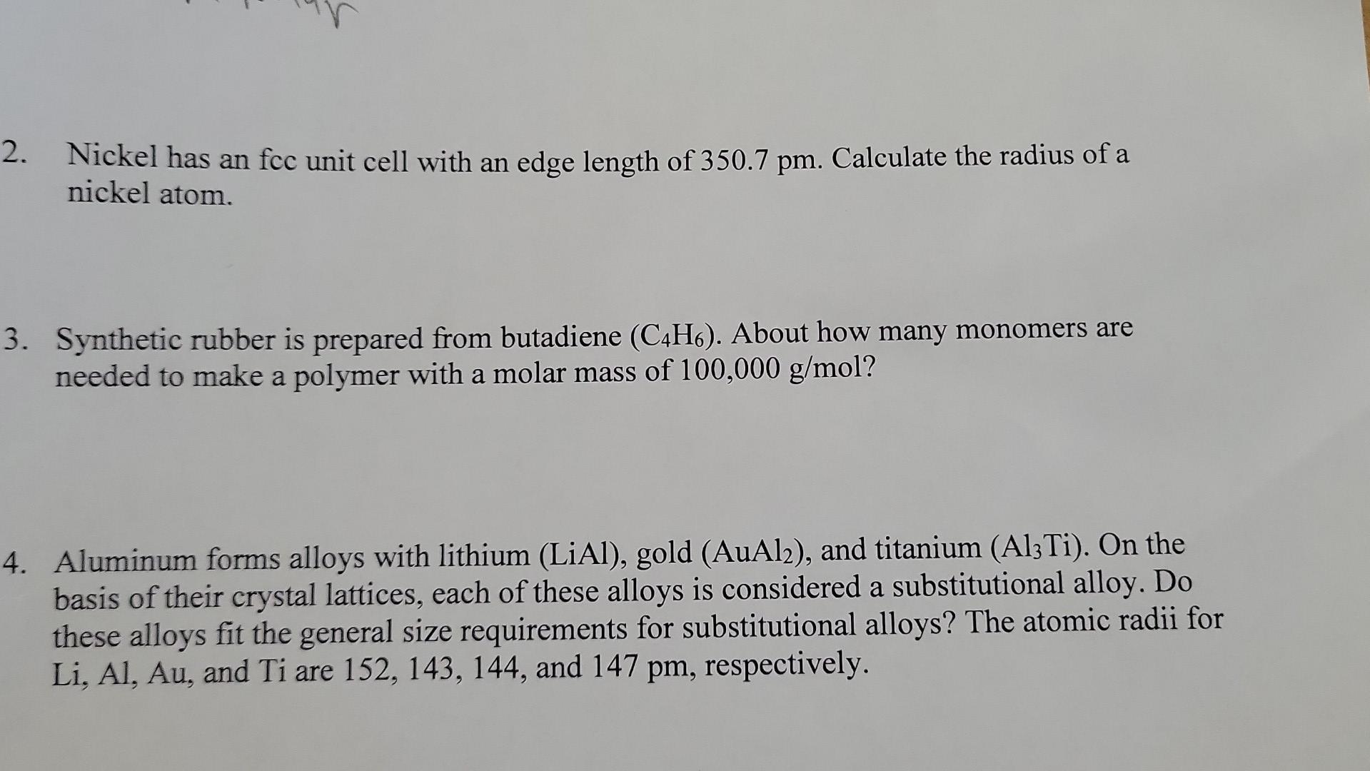 Solved Nickel has an fcc unit cell with an edge length of | Chegg.com