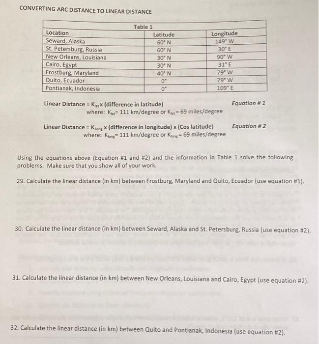 Solved CONVERTING ARC DISTANCE TO LINEAR DISTANCE Linear | Chegg.com