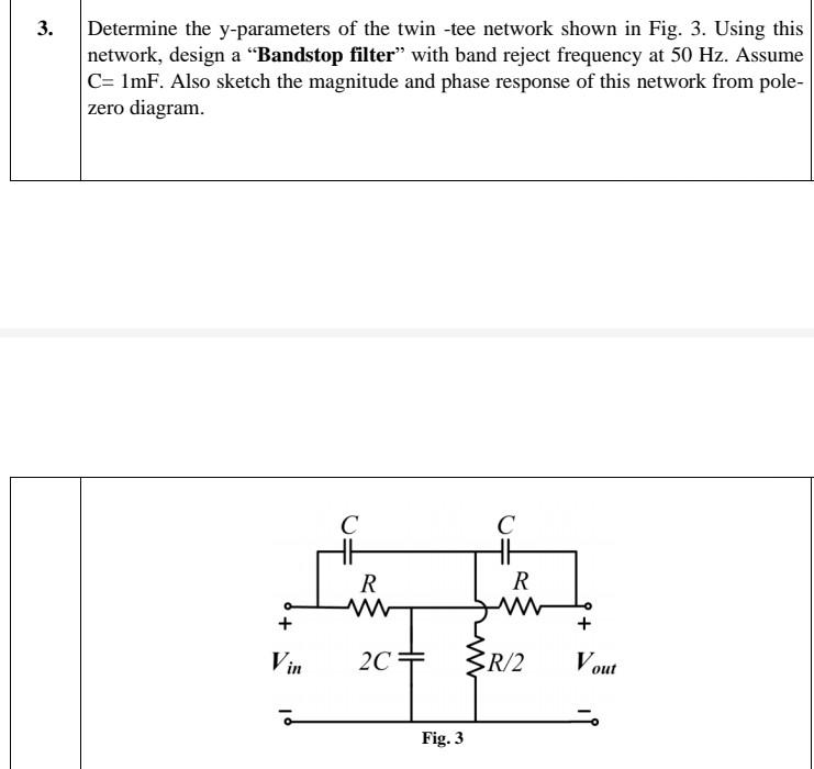 3. Determine the y-parameters of the twin-tee network | Chegg.com