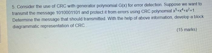 5. Consider the use of CRC with generator polynomial | Chegg.com