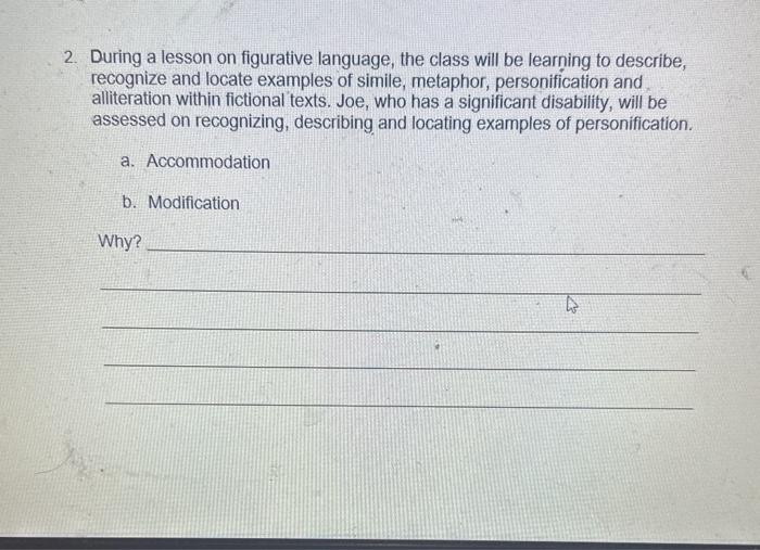 Solved 2. During a lesson on figurative language, the class | Chegg.com