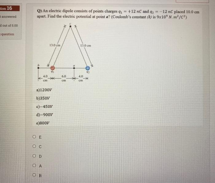 Solved Q) An electric dipole consists of points charges | Chegg.com
