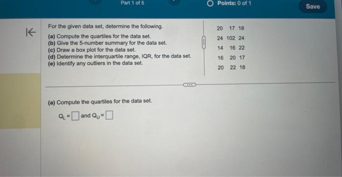 Solved For the given data set, determine the following. (a) | Chegg.com