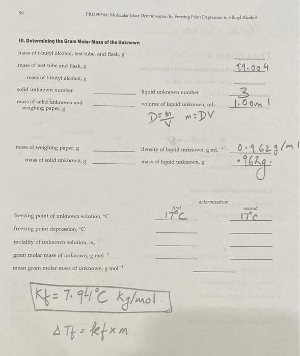 Solved Molar mass Determination by freezing point depression | Chegg.com