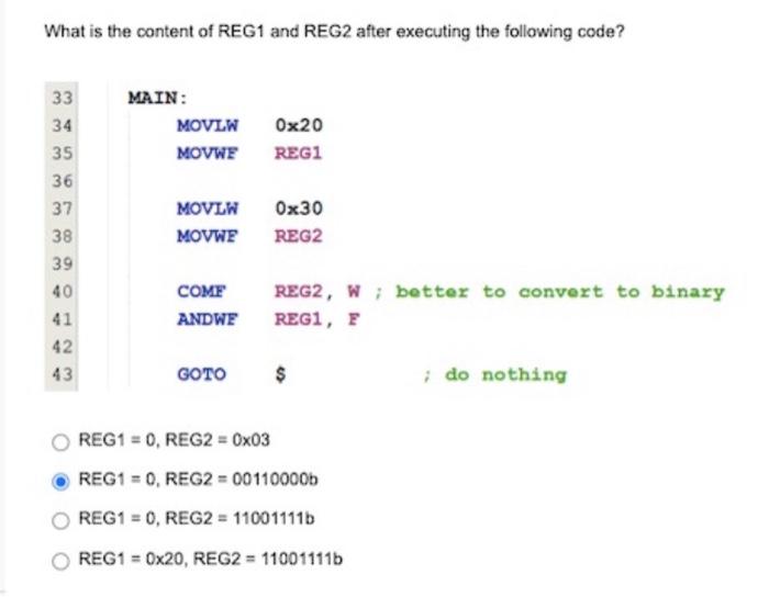 Solved What is the content of REG1 and REG2 after executing | Chegg.com