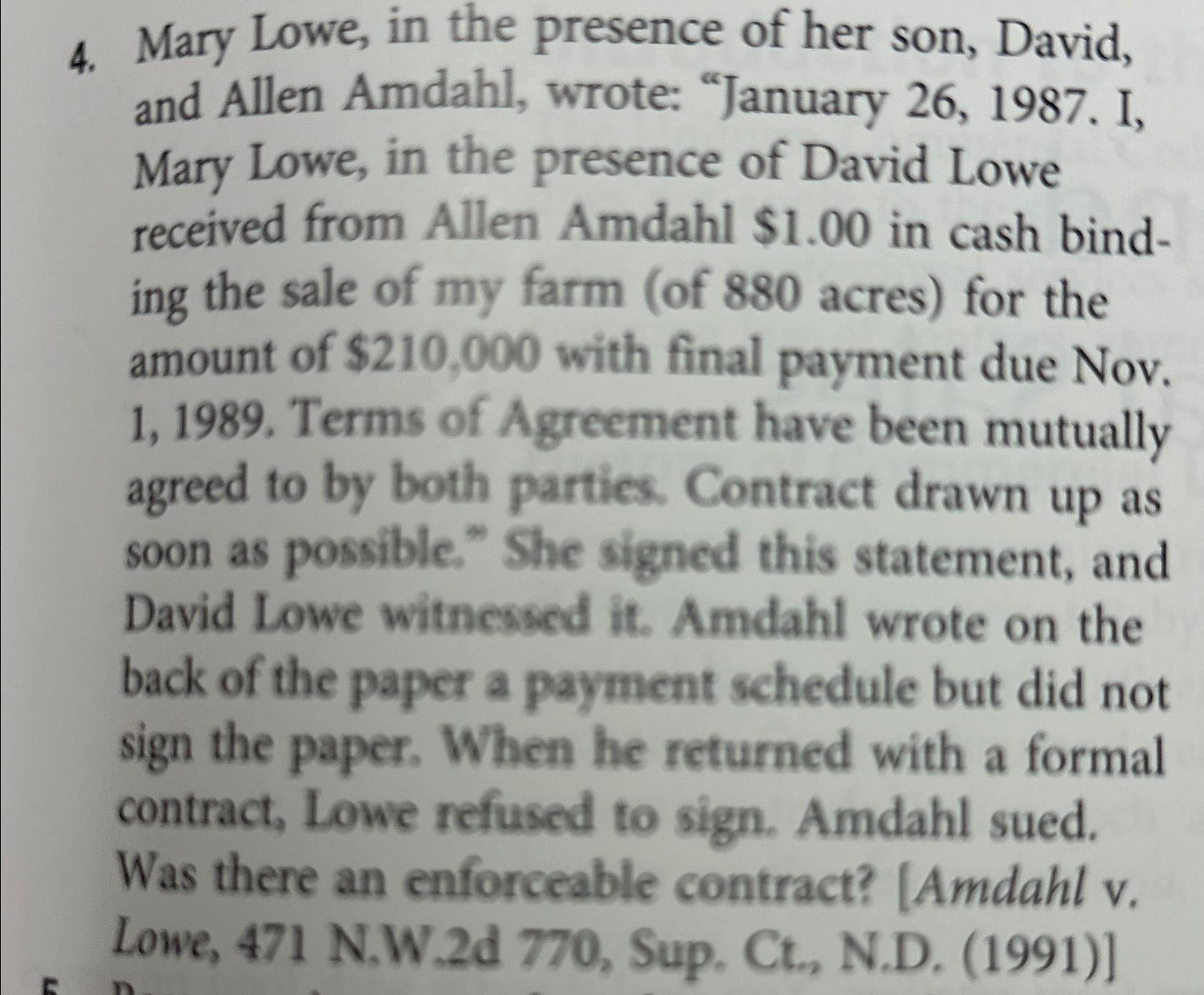 Solved Mary Lowe, in the presence of her son, David, and | Chegg.com