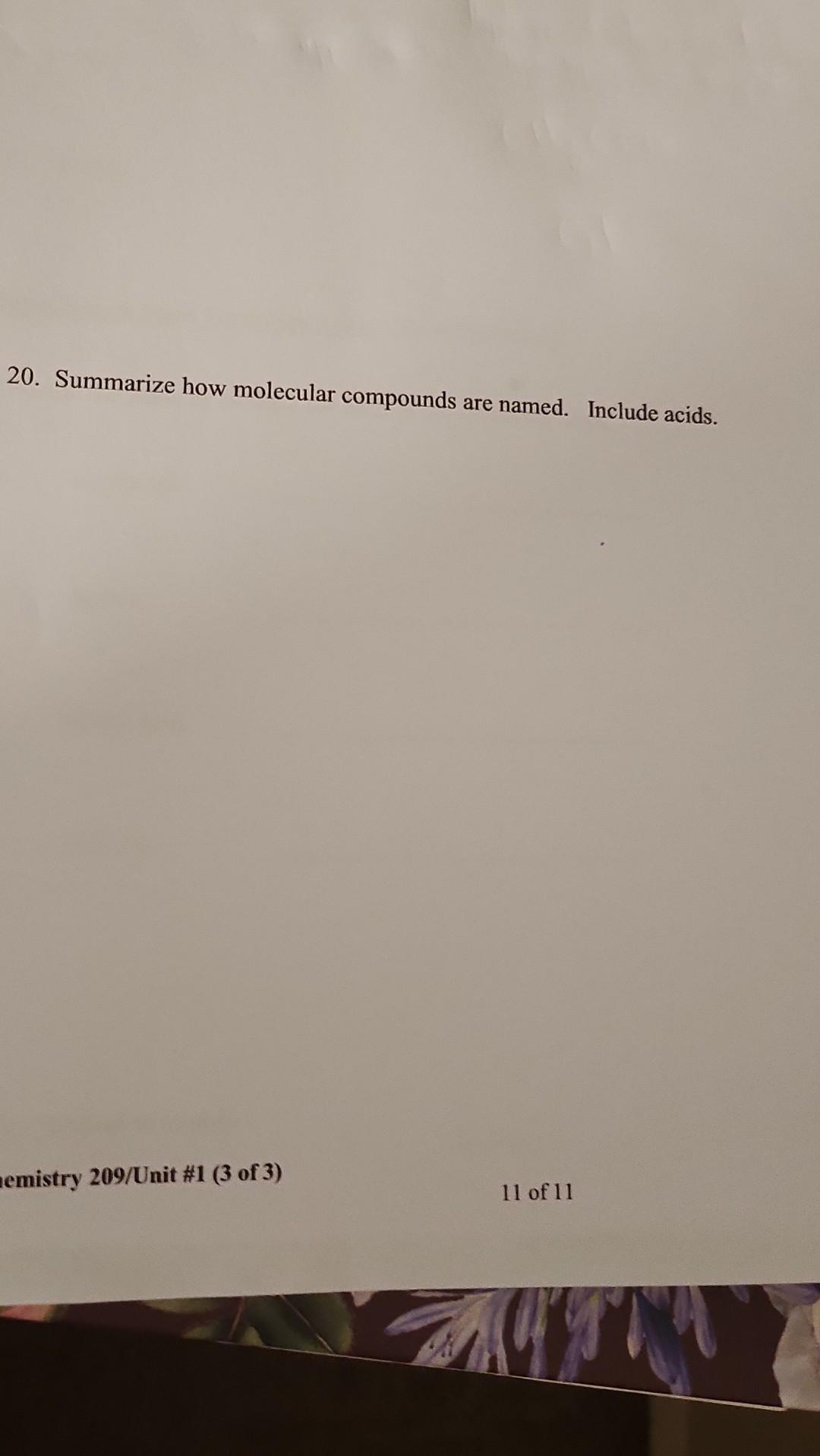 Solved 20. Summarize how molecular compounds are named. | Chegg.com