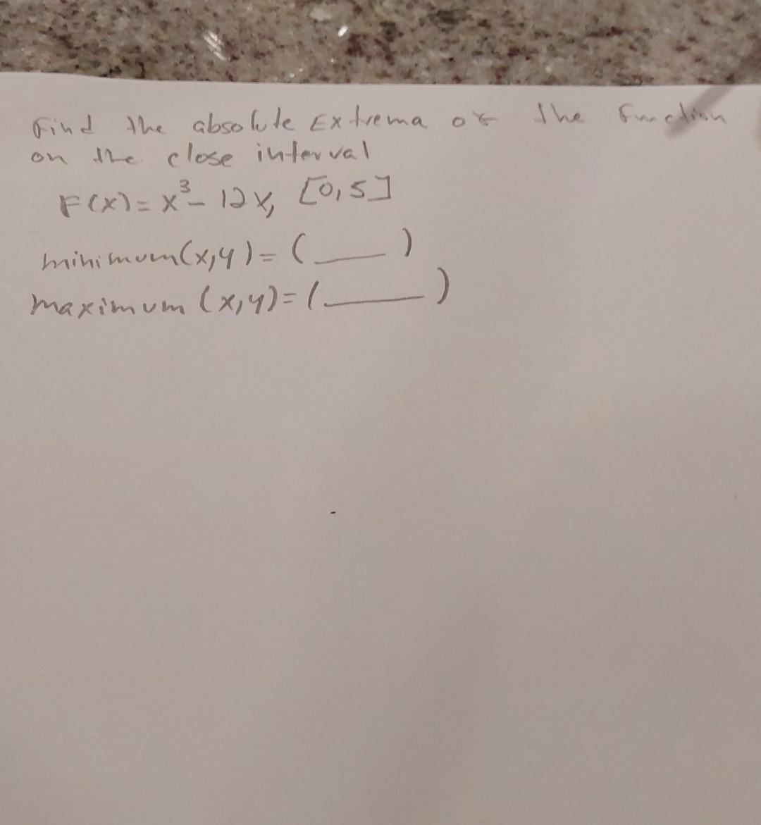 Solved Find the absolute Extrema or the Finction on the | Chegg.com