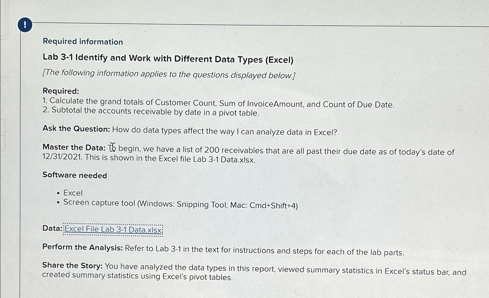 Solved !Required informationLab 3-1 ﻿Identify and Work with | Chegg.com