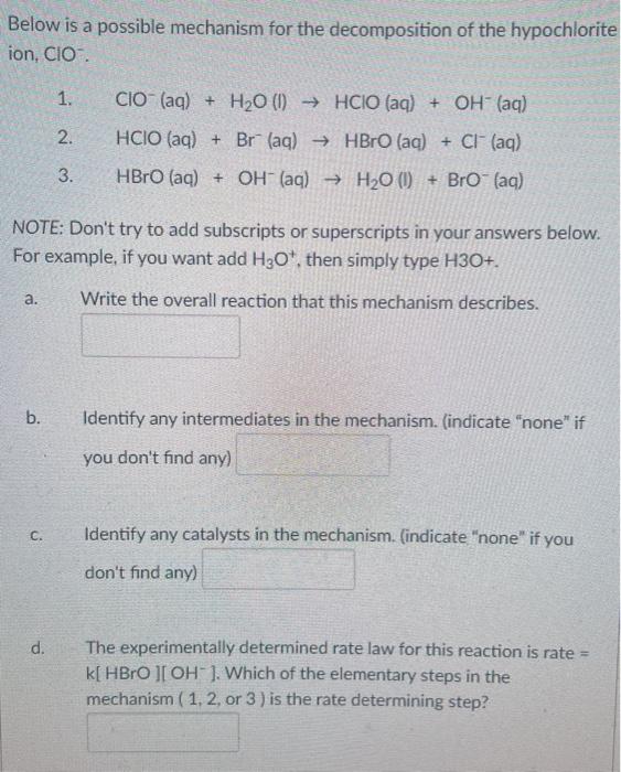 Solved Below is a possible mechanism for the decomposition | Chegg.com