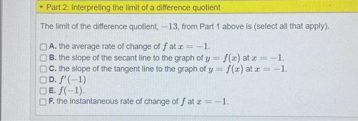 Part 2: Interpreting the limit of a difference | Chegg.com