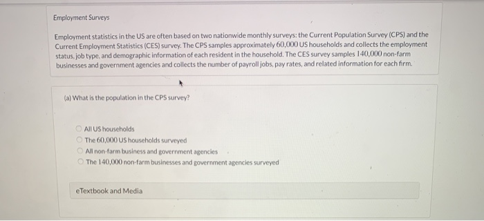 Solved Employment Surveys Employment statistics in the US | Chegg.com