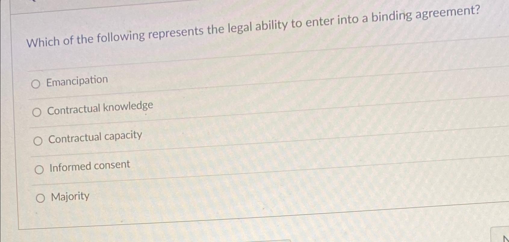 Solved Which of the following represents the legal ability | Chegg.com