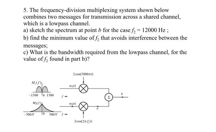 Solved 5. The frequency-division multiplexing system shown | Chegg.com