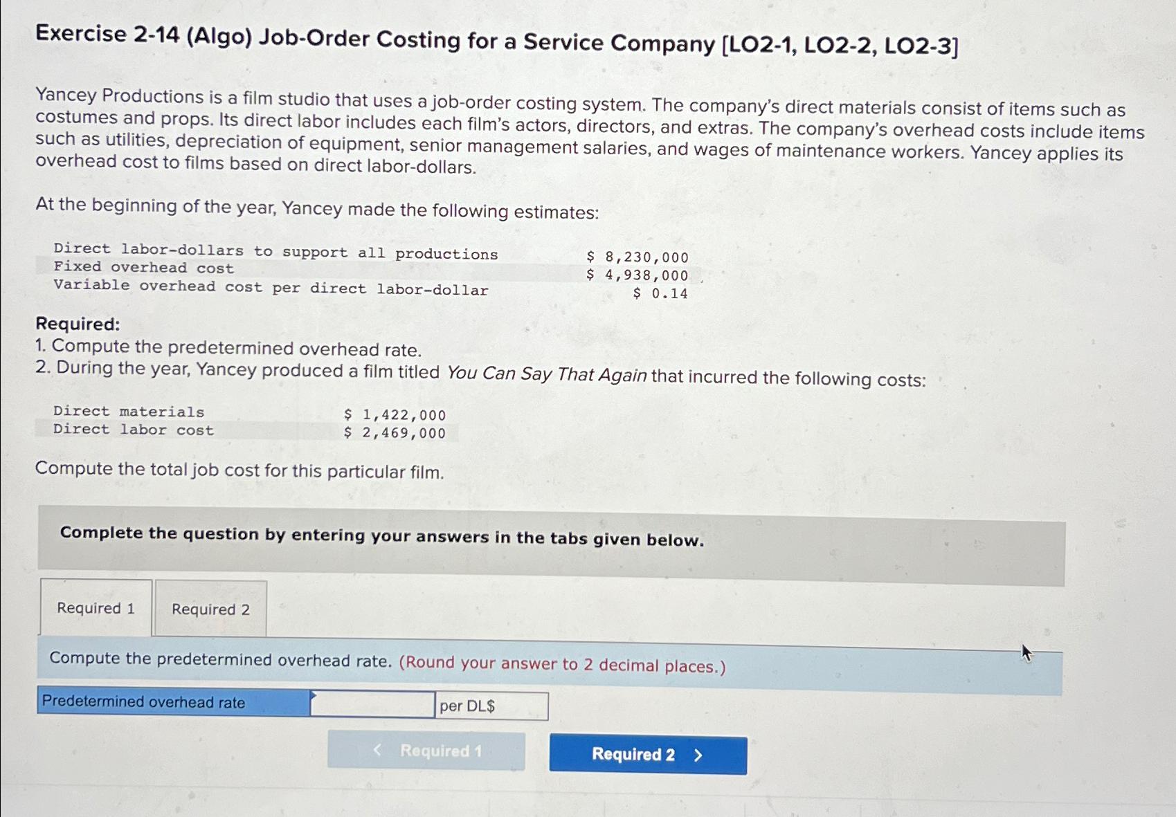 Solved Exercise 2-14 (Algo) ﻿Job-Order Costing for a Service | Chegg.com