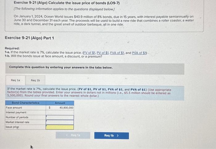 Solved Exercise 9.21 (Algo) Calculate the issue price of | Chegg.com
