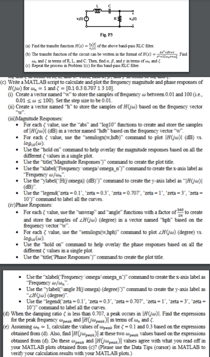 (a) ﻿Find the transfer function H(s) = "g ofthe above | Chegg.com