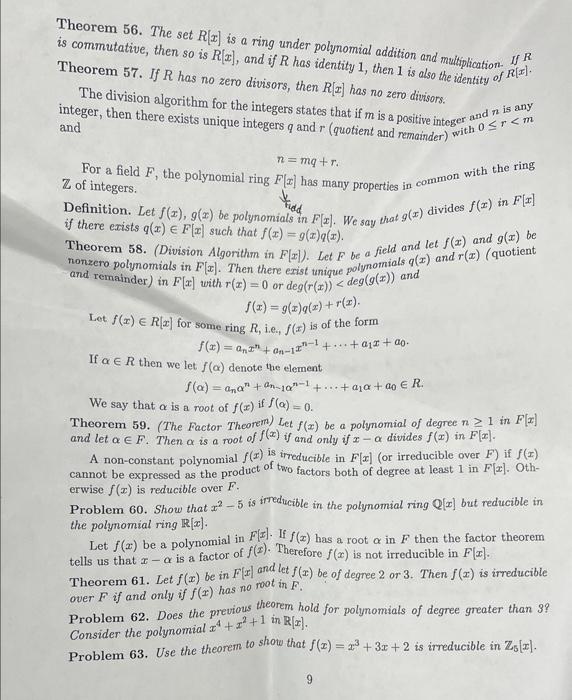 Solved Theorem 56. The set R[x] is a ring under polynomial | Chegg.com