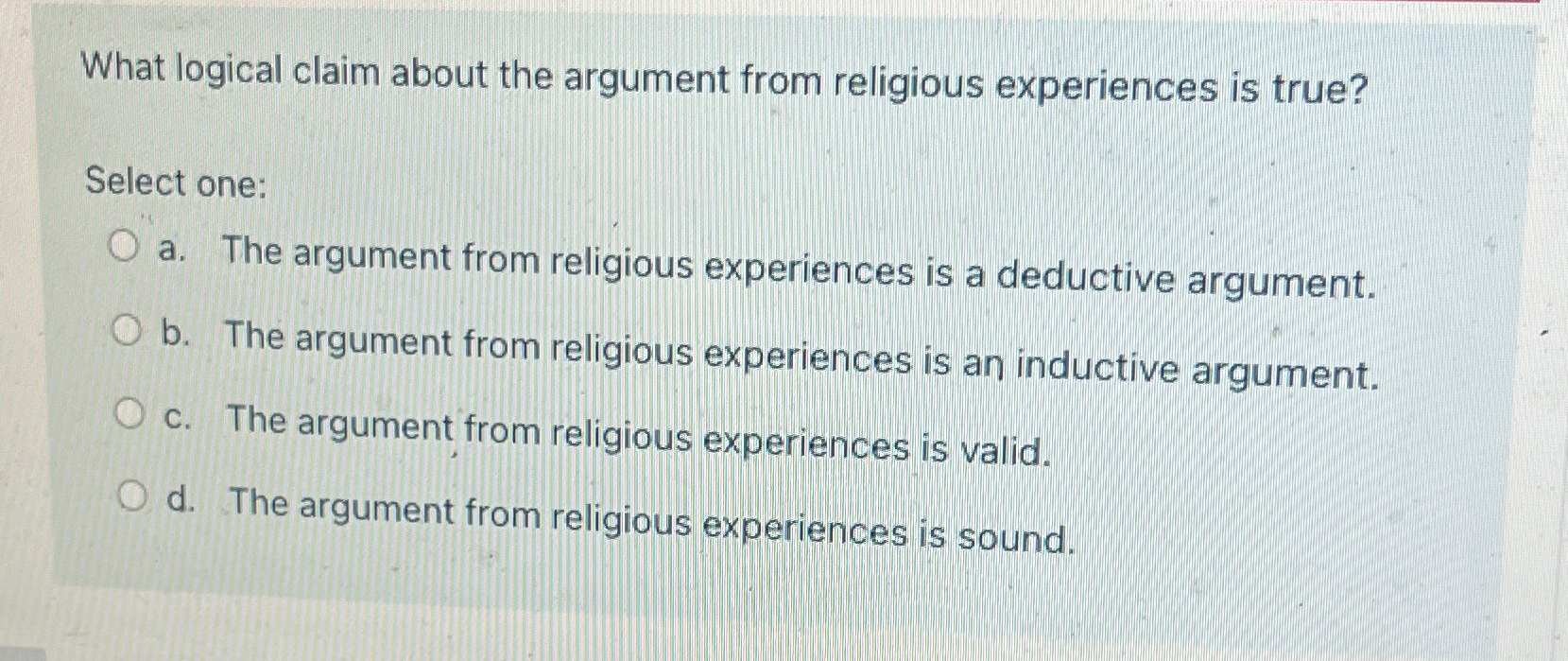 Solved What logical claim about the argument from religious | Chegg.com