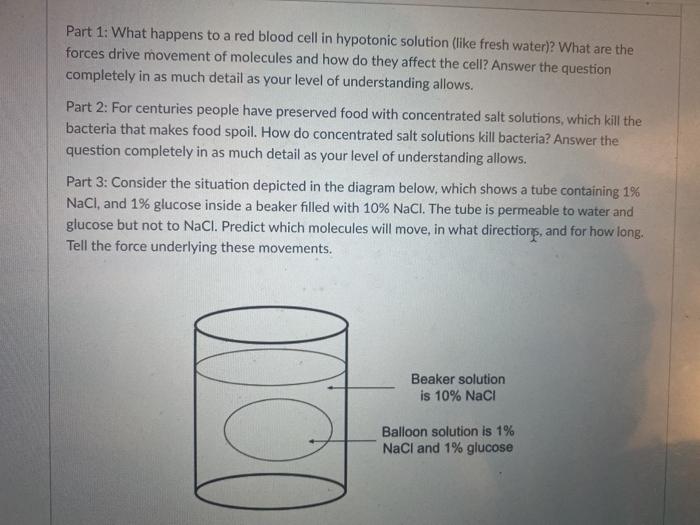 Solved Part 1: What happens to a red blood cell in hypotonic | Chegg.com