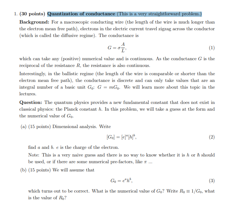 Solved Quantization of conductance (This is a very | Chegg.com