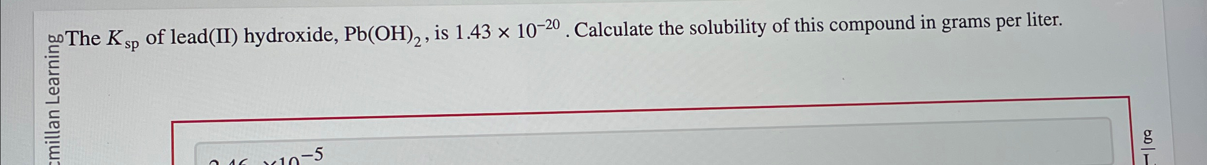 Solved oThe Ksp ﻿of lead(II) ﻿hydroxide, Pb(OH)2, ﻿is | Chegg.com