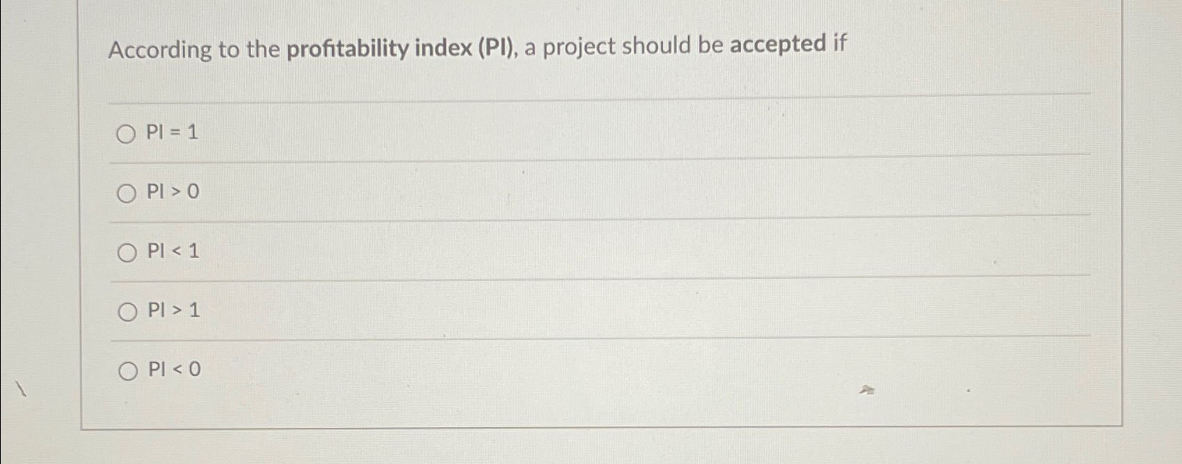 Solved According to the profitability index (PI), ﻿a project | Chegg.com