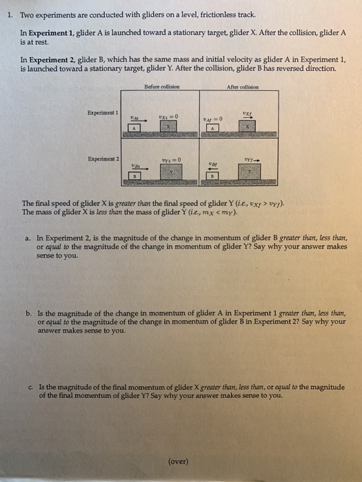 Solved 1. Two experiments are conducted with gliders on a | Chegg.com