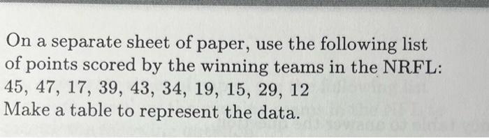 Solved On a separate sheet of paper, use the following list | Chegg.com