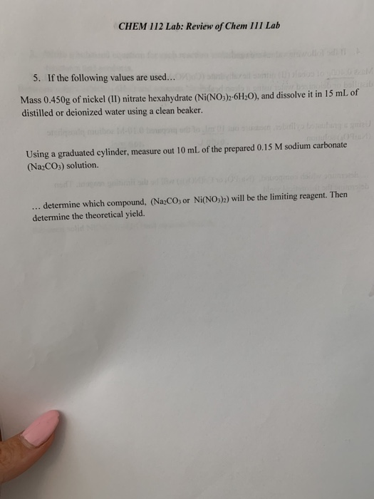 Solved CHEM 112 Lab: Review of Chem 111 Lab If the following | Chegg.com