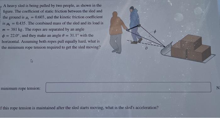 Solved A heavy sled is being pulled by two people, as shown | Chegg.com