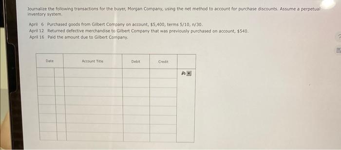 Solved Journalize the following transactions for the buyer, | Chegg.com