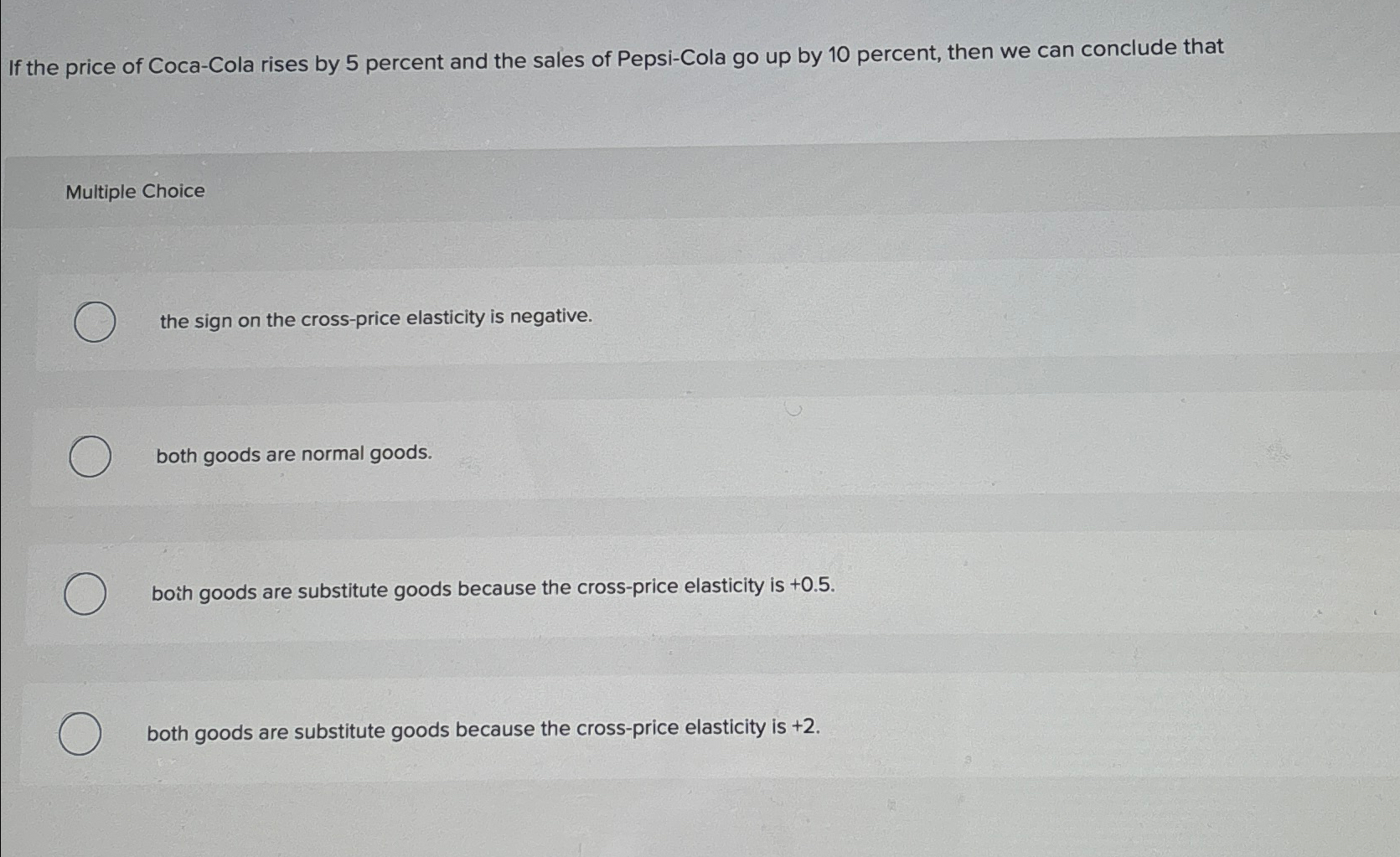Solved If the price of Coca-Cola rises by 5 ﻿percent and the | Chegg.com