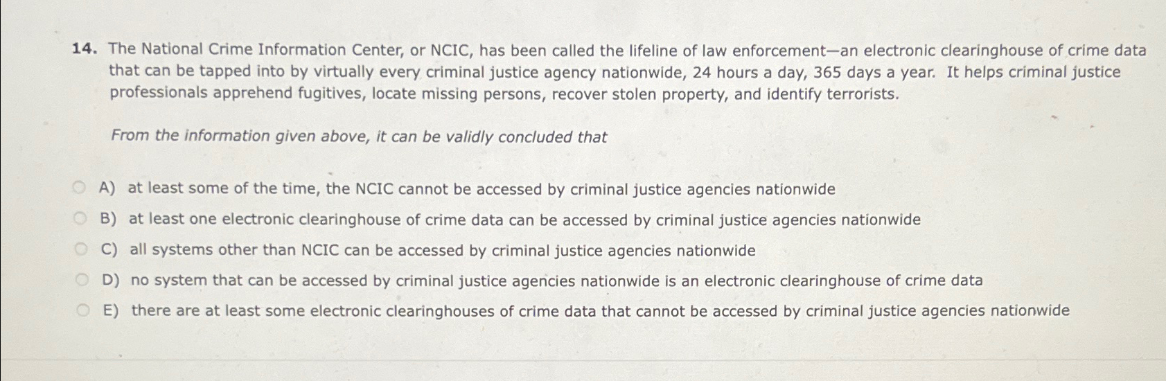 Solved The National Crime Information Center, or NCIC, has | Chegg.com