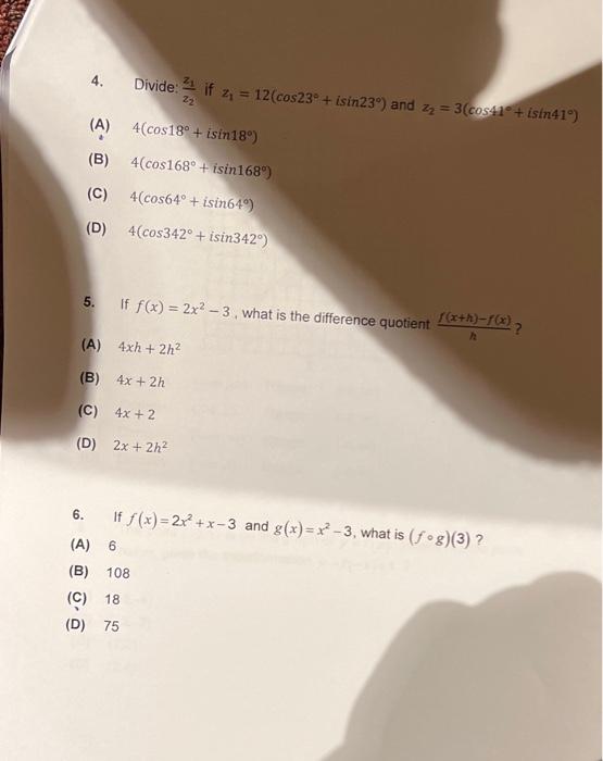Solved 4. Divide: z2z1 if z1=12(cos23∘+isin23∘) and | Chegg.com