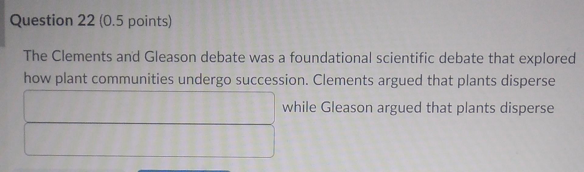 Solved Question 22 (0.5 points) The Clements and Gleason | Chegg.com