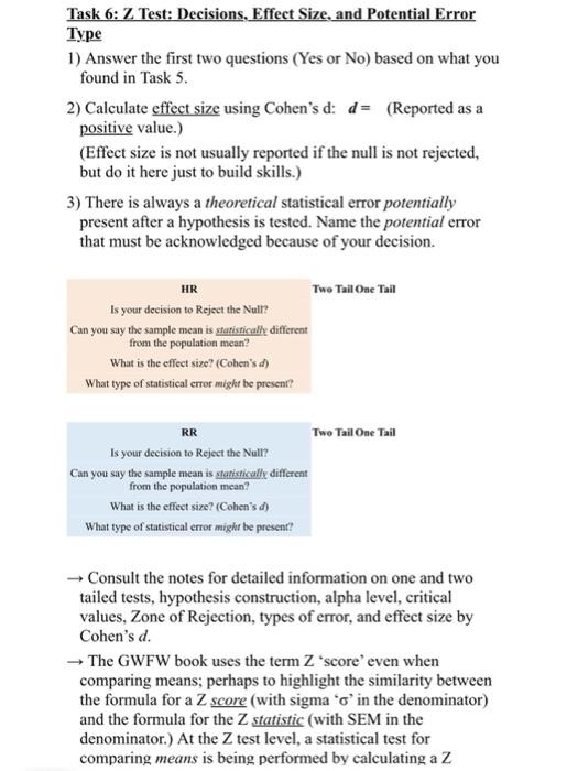 Solved Task 5: Z Test: Calculate the Z statistic (Zobt) and | Chegg.com