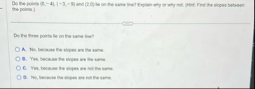 Solved Do the points (0,-4),(-3,-5) ﻿and (2,0) ﻿lie on the | Chegg.com